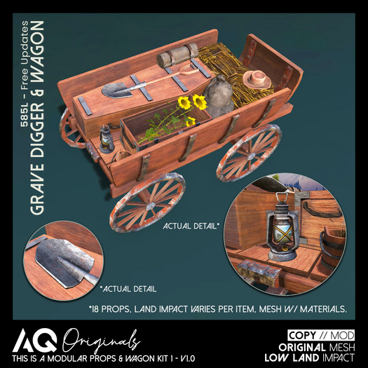 Second Life Marketplace - [AQ] Grave Digger Mesh Kit 1 & Wagon /w 37 Li ...
